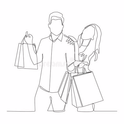 Young Happy Romantic Couple Holding Paper Bags Stock Illustration