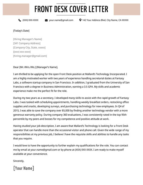 Front Desk Cover Letter Example And Tips