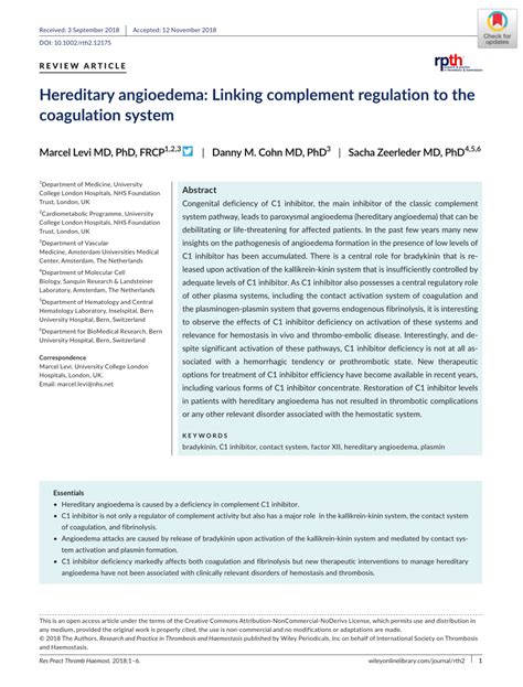 Pdf Hereditary Angioedema Linking Complement Regulation To The