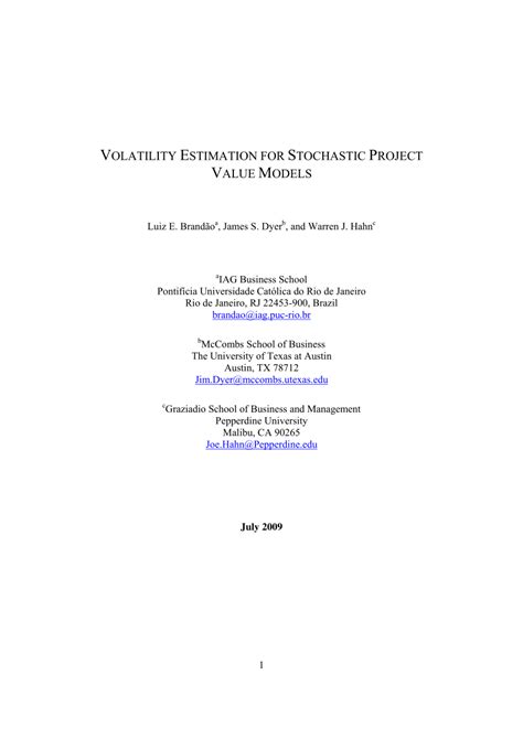 Pdf Volatility Estimation For Stochastic Project Value Models