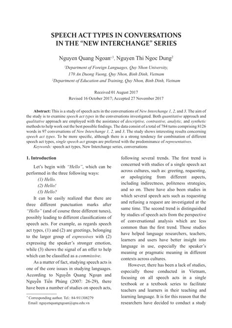 PDF SPEECH ACT TYPES IN CONVERSATIONS IN THE NEW INTERCHANGE SERIES