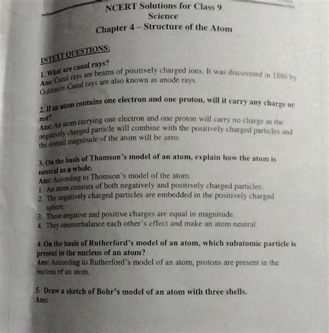 NCERT Solutions For Class 9 Science Chapter 4 Structure Of The Atom INTEX