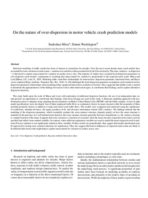Pdf On The Nature Of Over Dispersion In Motor Vehicle Crash Prediction Models