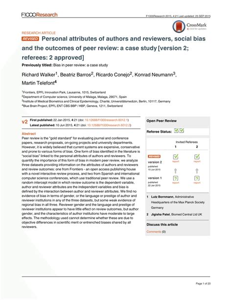 Pdf Personal Attributes Of Authors And Reviewers Social Bias And The Outcomes Of Peer Review