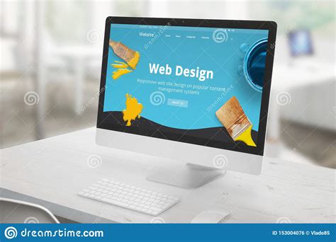 Web Design Studio Concept With Computer Display On Office Desk And Modern Flat Web Design