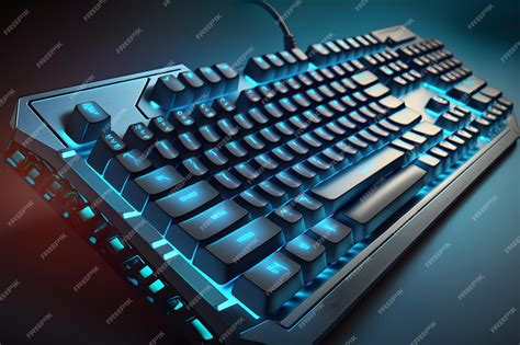 Premium Ai Image Futuristic Custom Pc Keyboard Concept With Glowing Blue Tones Neural Network