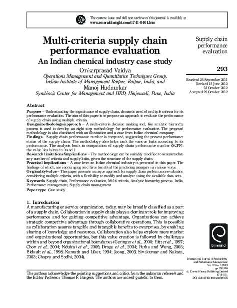 Pdf Multi‐criteria Supply Chain Performance Evaluation