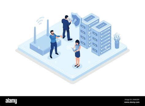 Characters Using Cyber Security Services To Protect Personal Data Online Payment Security