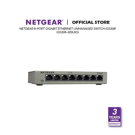 Netgear 8 Port Gigabit Ethernet Unmanaged Switch Gs308 Desktop Sturdy Metal Fanless Housing