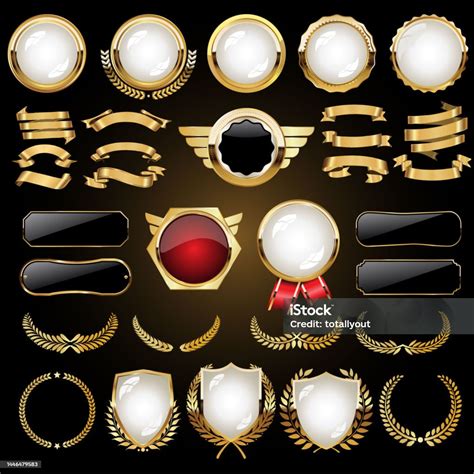 Golden Luxury Empty Collection Of Various Badges And Labels Stock Illustration Download Image