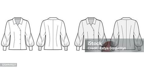 오버사이즈 바디 롱 비숍 슬리브 레귤러 칼라 더블 브레스트 가 있는 블라우스 테크니컬 패션 일러스트 세트 0명에 대한 스톡 벡터 아트 및 기타 이미지 Istock