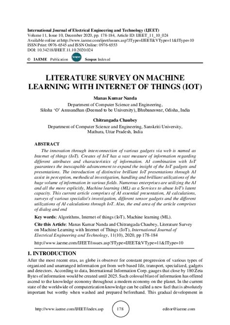 Pdf Literature Survey On Machine Learning With Internet Of Things Iot