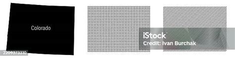 콜로라도 실루엣 맵과 두 가지 패턴의 점과 비스듬한 선 흰색에 고립 된 플랫 벡터 일러스트 레이 션 가리키기에 대한 스톡 벡터 아트 및 기타 이미지 Istock