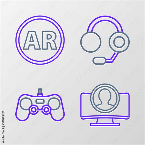 Set Line Create Account Screen Gamepad Headphones And Ar Augmented Reality Icon Vector Stock