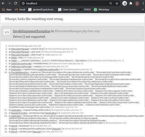 Php Statamic V2 InvalidArgumentException Driver Not Supported