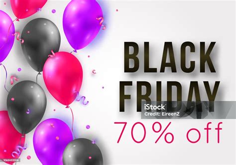 검은 금요일 판매 포스터 반짝 풍선 리본 색종이와 벡터 광고 포스터 배너 전단지 전단지 카드에 대 한 템플릿 3차원 형태에 대한 스톡 벡터 아트 및 기타 이미지 Istock