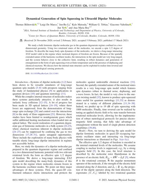 Pdf Dynamical Generation Of Spin Squeezing In Ultra Cold Dipolar Molecules