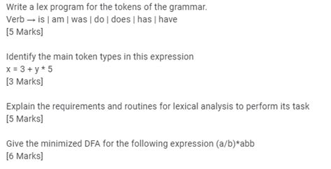 Solved Write A Lex Program For The Tokens Of The Grammar Chegg Com