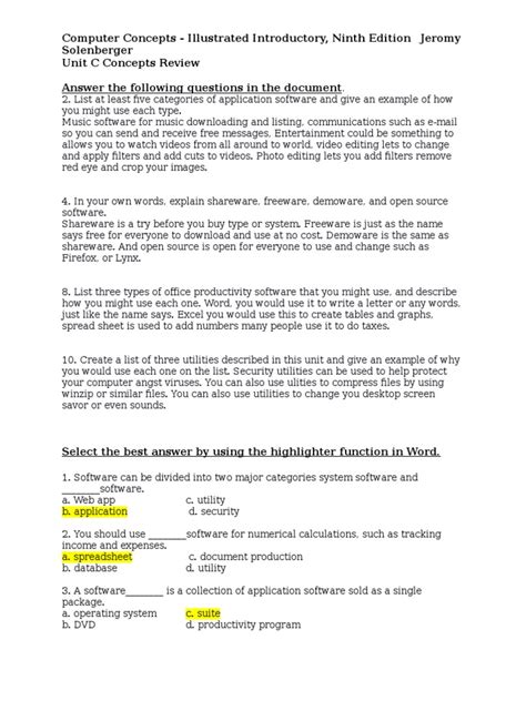 Unit C Concepts Review Pdf Operating System Application Software