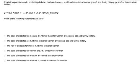 Solved A Logistic Regression Model Predicting Diabetes Risk Chegg