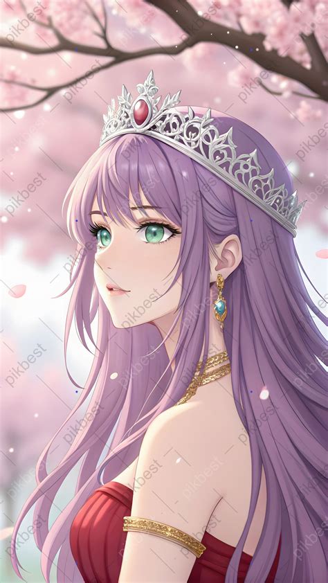 Gambar Putri Anime Yang Anggun Dalam Adegan Sakura Yang Mekar Latar