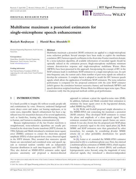pdf multiframe maximum a posteriori estimators for single‐microphone