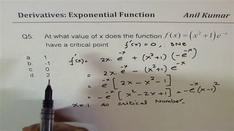 exponential functions applications derivative multiple choice mcv4u