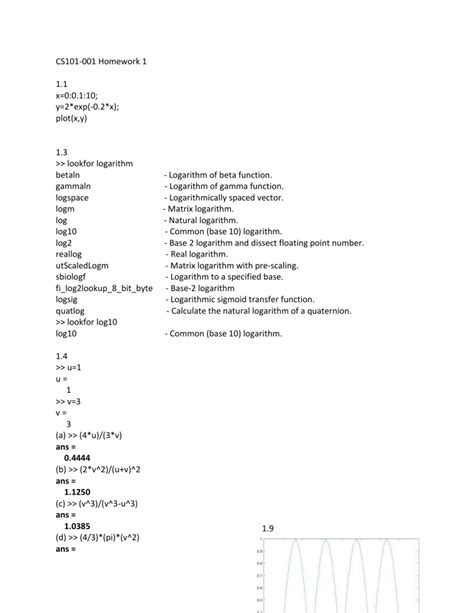 CS MATLAB Homework Basic Commands Operations