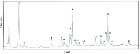 Hplc Ms Ms Chromatogram Of Aloe Vera Extract Hplc Ms Ms Chromatogram Download Scientific