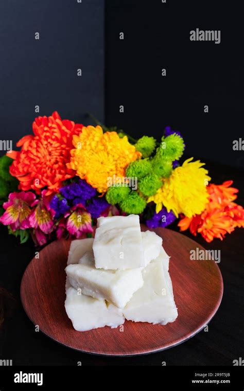 Hawaiian Coconut Pudding Haupia Squares Overhead View Of Stacked