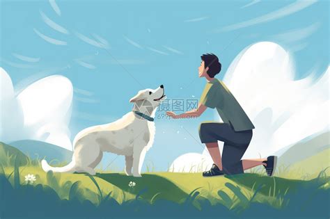 狗和它的主人插画图片下载 正版图片600385396 摄图网