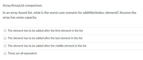 Solved Array ArrayList Comparison In An Array Based List Chegg
