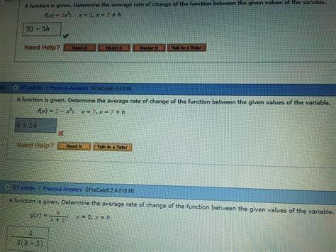 Solved A Function Is Given Determine The Average Rate Of