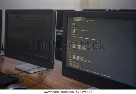 Programming Codes Classroom Computer Education Empty Stock Photo