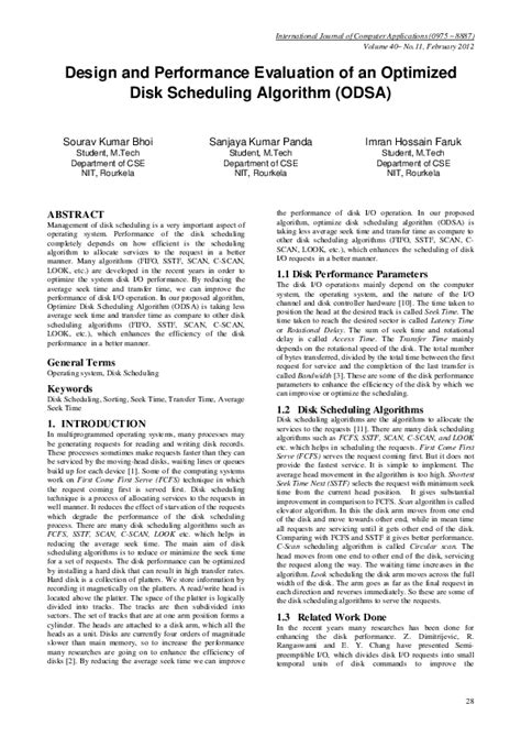 Pdf Design And Performance Evaluation Of An Optimized Disk Scheduling