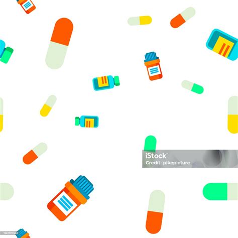 알 약 완벽 한 패턴 벡터입니다 의료용 비타민 의사 타블렛 약물 캡슐 귀여운 그래픽 텍스처입니다 섬유 배경 만화 화려한 배경 그림 간호사에 대한 스톡 벡터 아트 및 기타