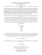 Phy 122 02 Lab 6 Pdf General Physics II Lab Capacitors And RC Circuits Professor Grewal