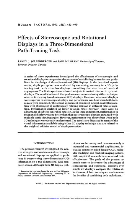 Pdf Effects Of Stereoscopic And Rotational Displays In A Three Dimensional Path Tracing Task