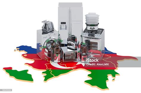 아제르바이잔지도에 부엌과 가전 제품 생산 쇼핑 및 배달 개념 흰색 배경에서 격리된 3d 렌더링 3차원 형태에 대한 스톡 사진 및 기타 이미지 Istock