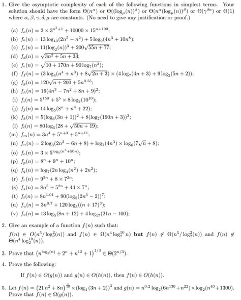 solved 1 give the asymptotic complexity of each of the
