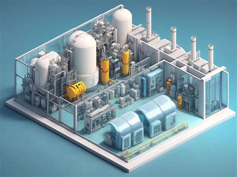 깨끗하고 재생 가능한 에너지 연구를 위한 아이소메트릭 3d 실험실 설계로 안전하고 효율적으로 만들기 프리미엄 사진