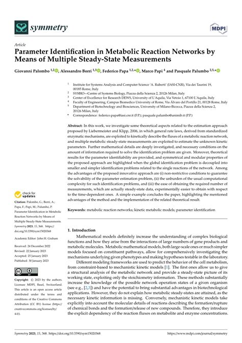 Pdf Parameter Identification In Metabolic Reaction Networks By Means