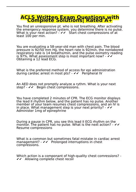 ACLS Written Exam Questions With Complete Solutions Rated A ACLS Stuvia US