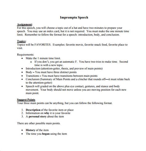 FREE 7 Sample Impromptu Speech Templates In PDF MS Word