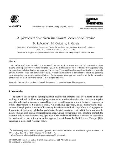Pdf A Piezoelectric Driven Inchworm Locomotion Device