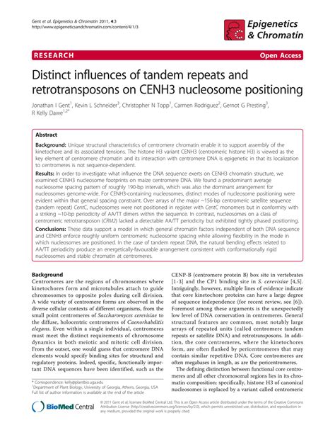 Solution Distinct Influences Of Tandem Repeats And Retrotransposons On Cenh3 Nucleosome