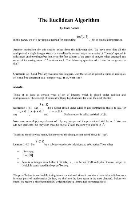 The Euclidean Algorithm Ondisaondi