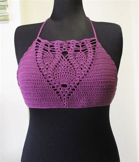 Festival Crochet Halter Top Violet Top Open Back Sexy Halter Top