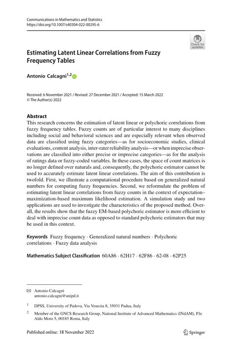 Pdf Estimating Latent Linear Correlations From Fuzzy Frequency Tables
