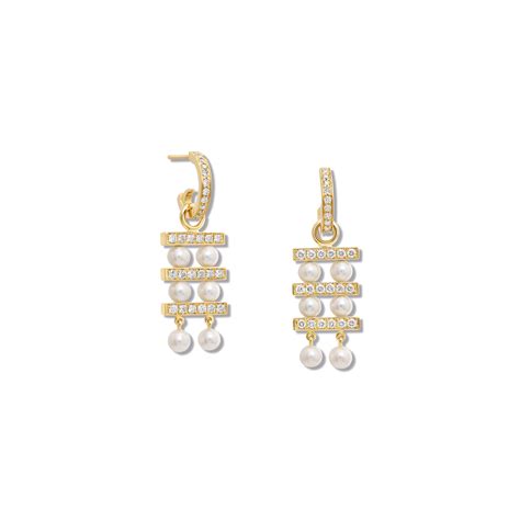 Couture Triple Earring Drops 18ct Yellow Gold Diamond Pavé And Pearl Cassandra Goad